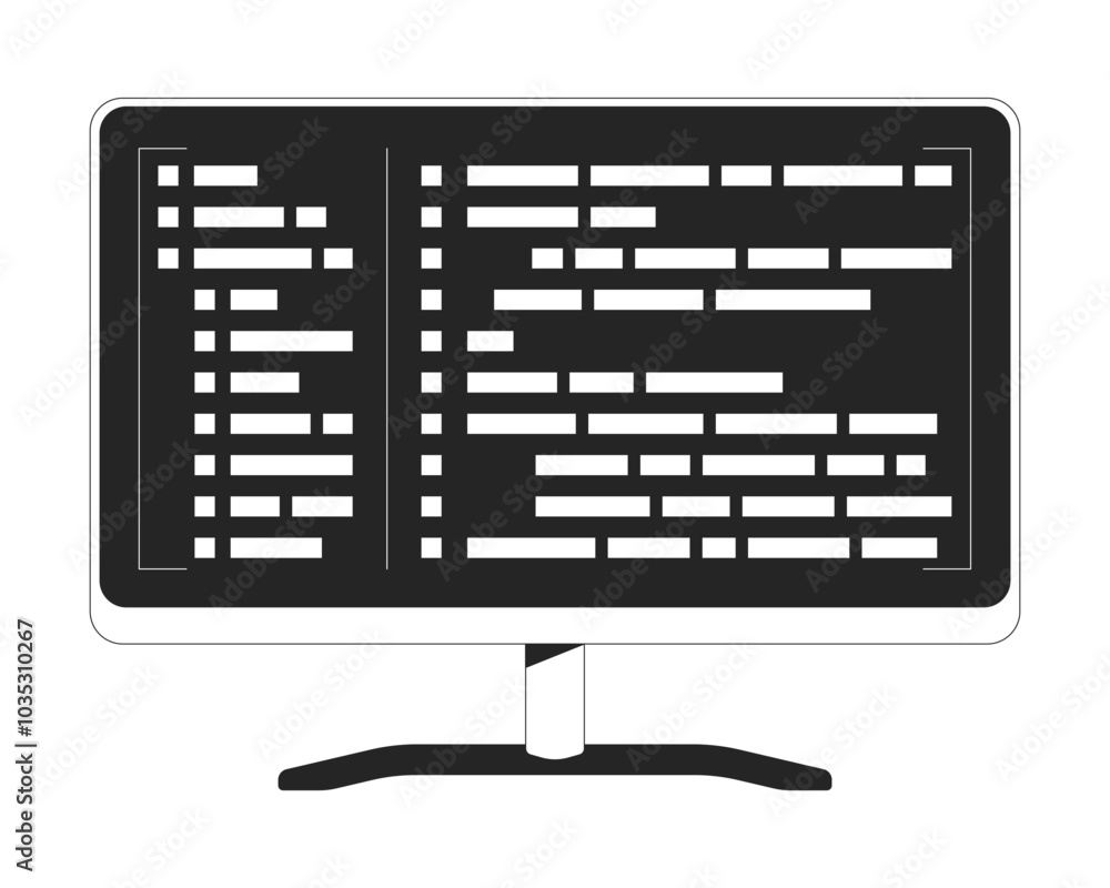 Computer Monitor With Programming Syntax Code Black And White 2d Line Object Coding Display