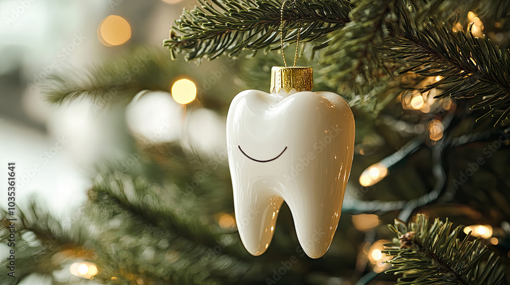 White tooth ornament adorning festive Christmas tree foto de Stock ...
