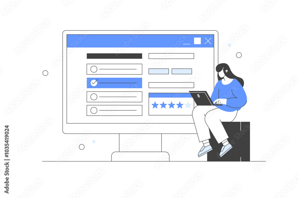 Various Online Survey and Rating Icon. Character Filling Survey Form ...