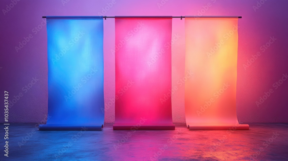Three Professionally Designed Blank Roll-Up Banners in a Modern Studio ...