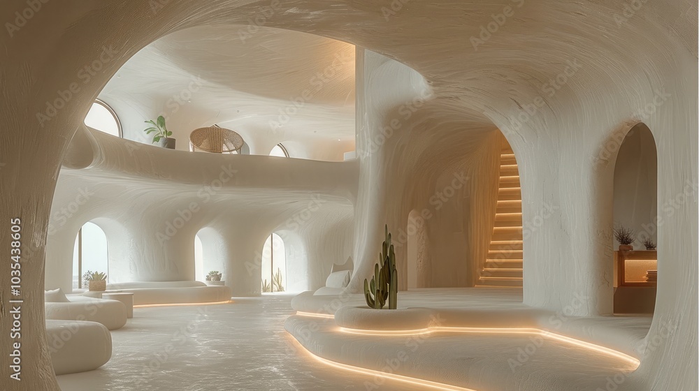 Residential building with large flat floors, cave style, high ceilings ...