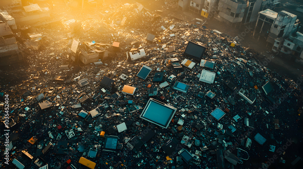 Landfill Overflowing with Electronic Waste: Broken Devices and E-Waste ...