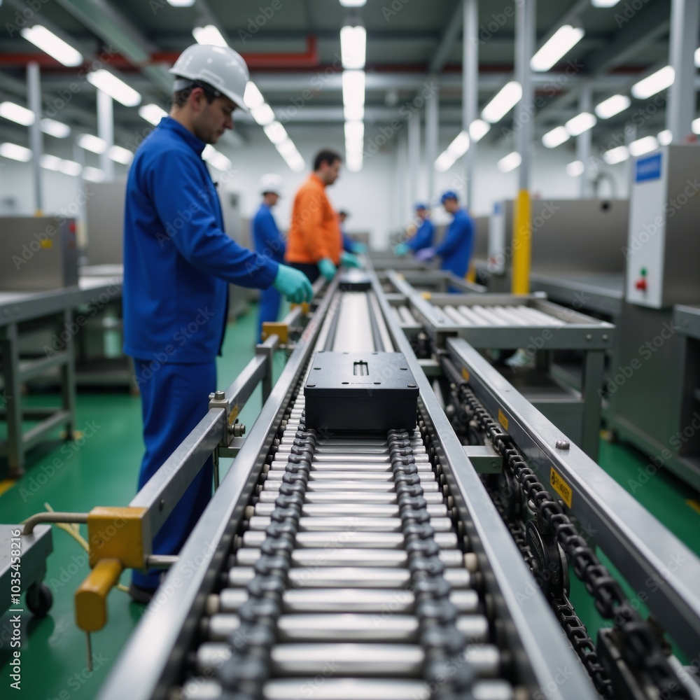 Electric vehicle battery production line features conveyor chains belts ...
