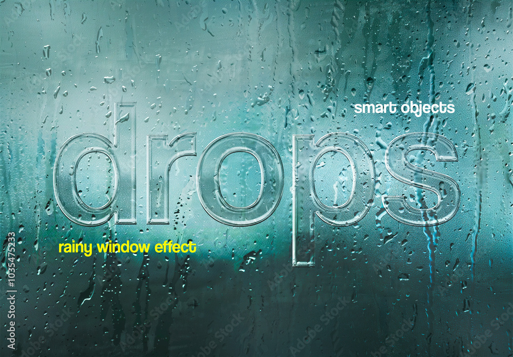 Rainy Window Glass Chrome Effect Mockup With Generative AI Stock Template | Adobe Stock