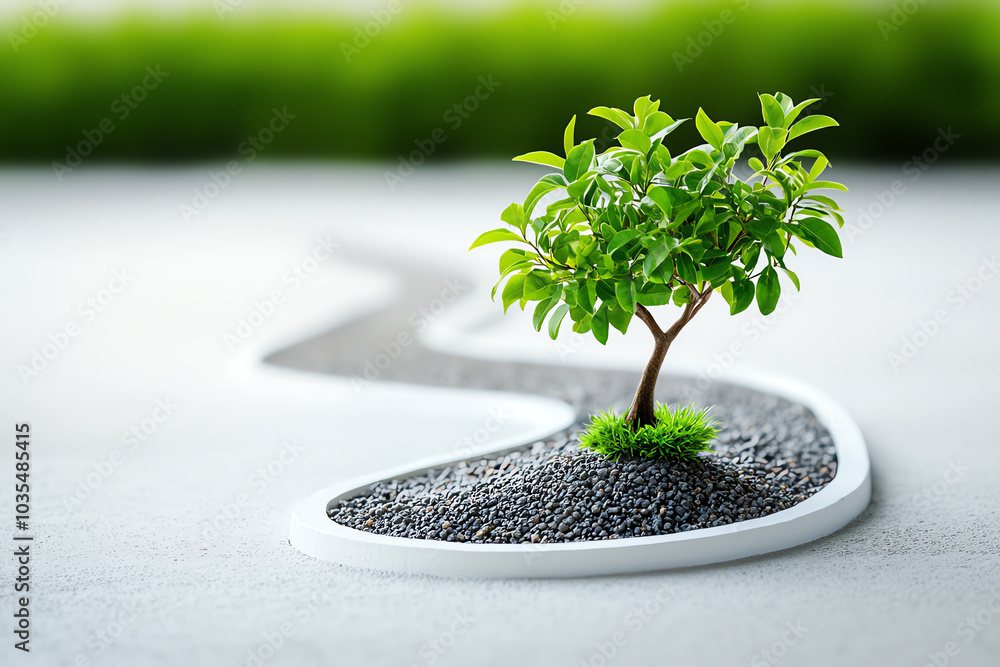 Abstract roadmap leading through stages of a tree s evolution, marked ...