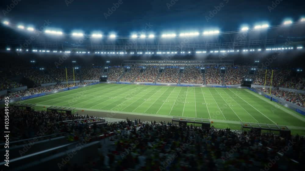 Night Aerial View of a Crowded American Football Stadium. Fans Fill the ...