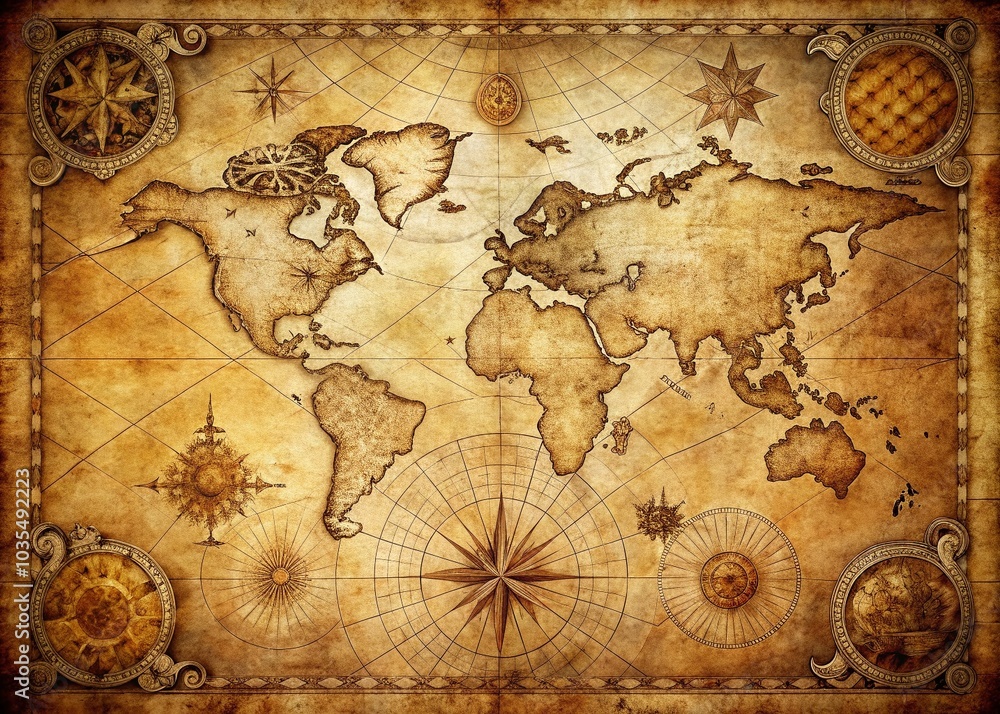 Old Navigation Map of Conquistadors - Historical Exploration Artwork ...