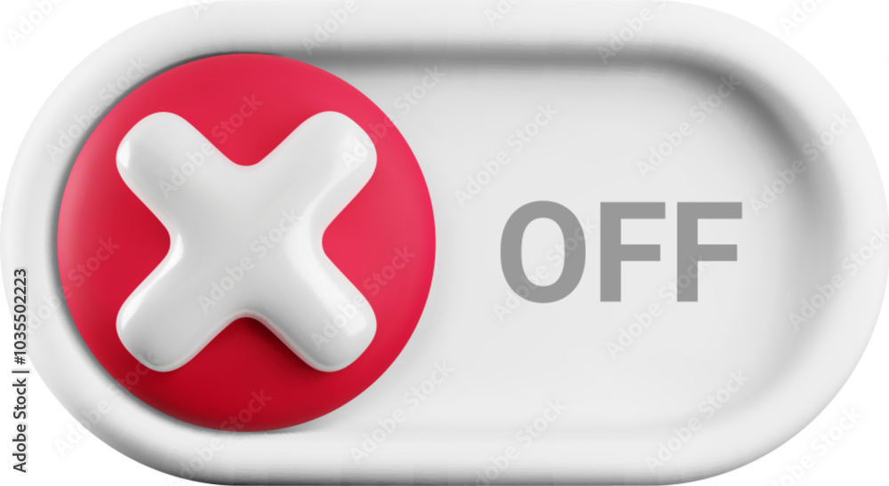 Vector cartoon 3d turn off switch button. Minimal realistic 3d white NO ...