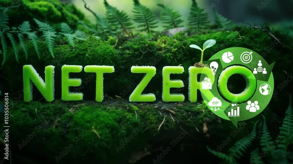 Net zero 2050 and carbon neutral concept.Net Zero text on green moss ...