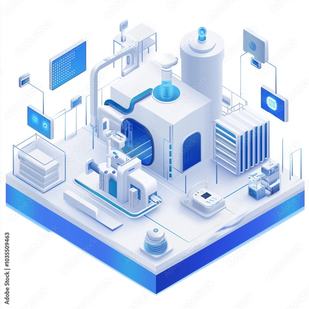 The illustration depicts a smart factory environment where a ...
