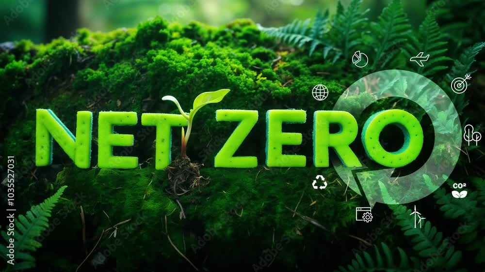 Net zero 2050 and carbon neutral concept.Net Zero text on green moss ...