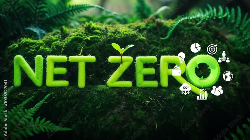 Net zero 2050 and carbon neutral concept.Net Zero text on green moss ...