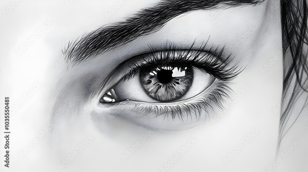 Detailed Pencil Sketch of Expressive Human Eye and Nose in Monochrome ...