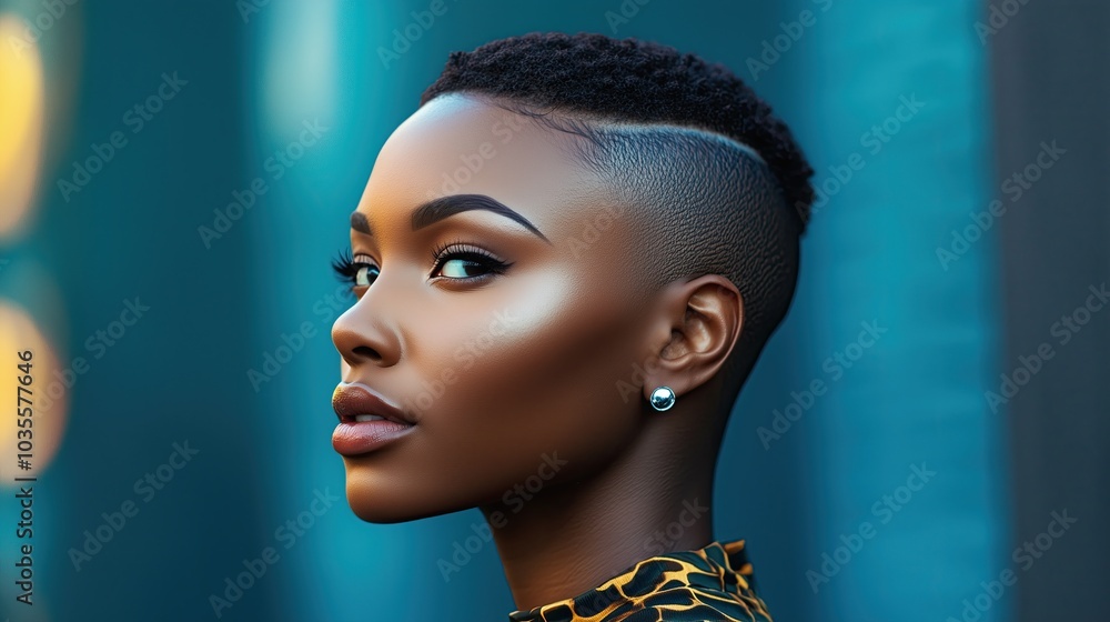 Textured pixie cut with shaved sides on a confident afro american woman ...
