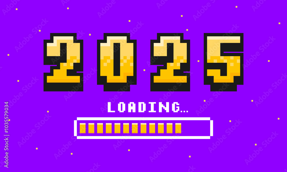 2025 pixel art banner for New Year. 2025 numbers in 8-bit retro games ...