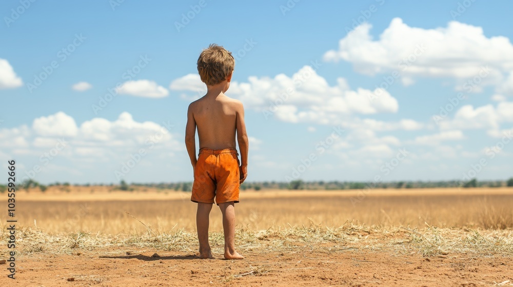 Stock minimalist photograph of a small, starving boy with an empty gaze ...