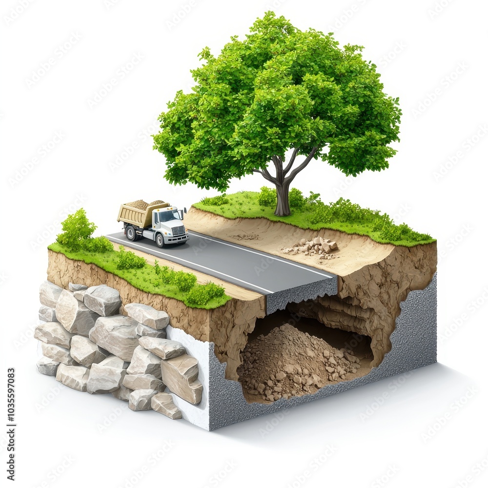 A cross-sectional diagram of a multi-layered road construction showing ...