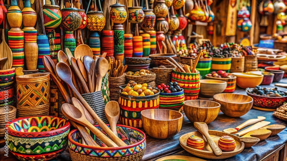Traditional African Souvenirs in Maputo Market - Wooden Spoons and ...