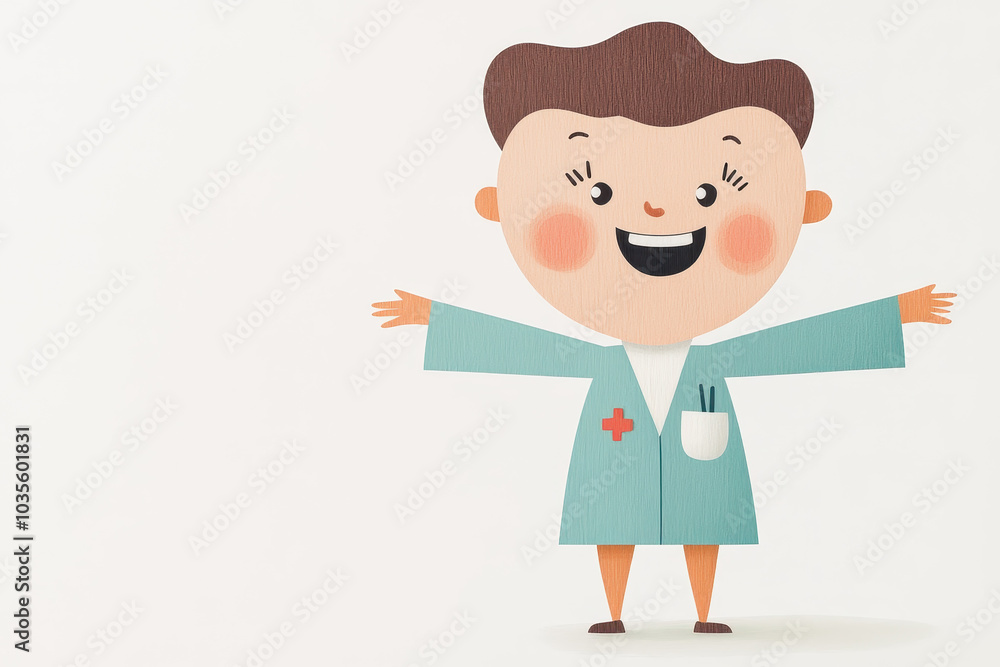 Smiling cartoon doctor with open arms welcoming patients in cute ...