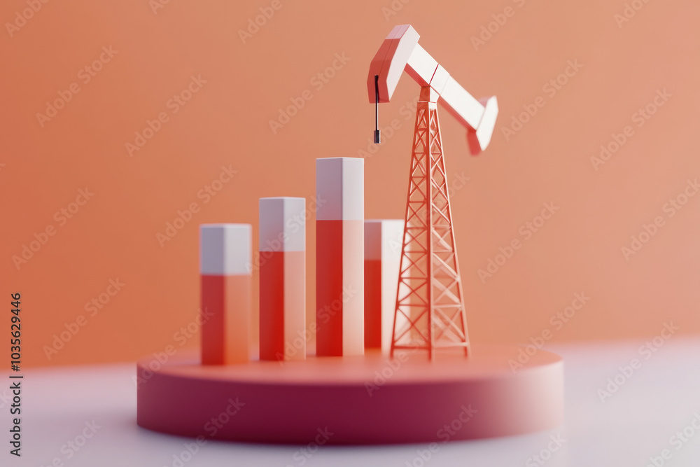 Model oil pump with accompanying bar chart showing production levels ...