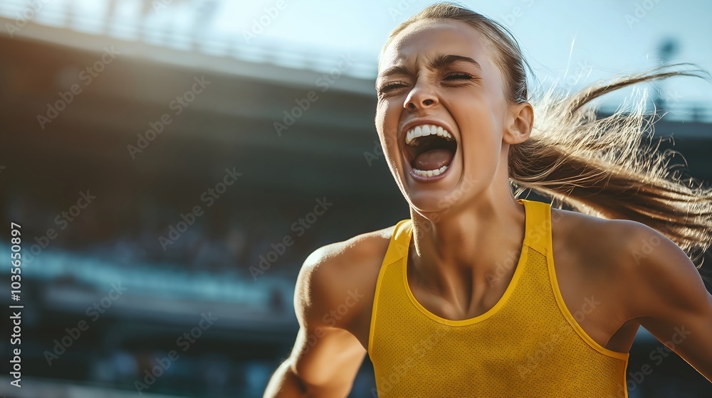 Female athlete shouting with intensity during competition. Sports ...
