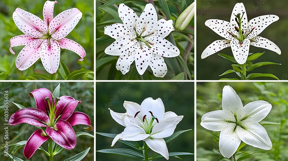 Lily Variety Collage: A collage featuring different lily species—Tiger ...