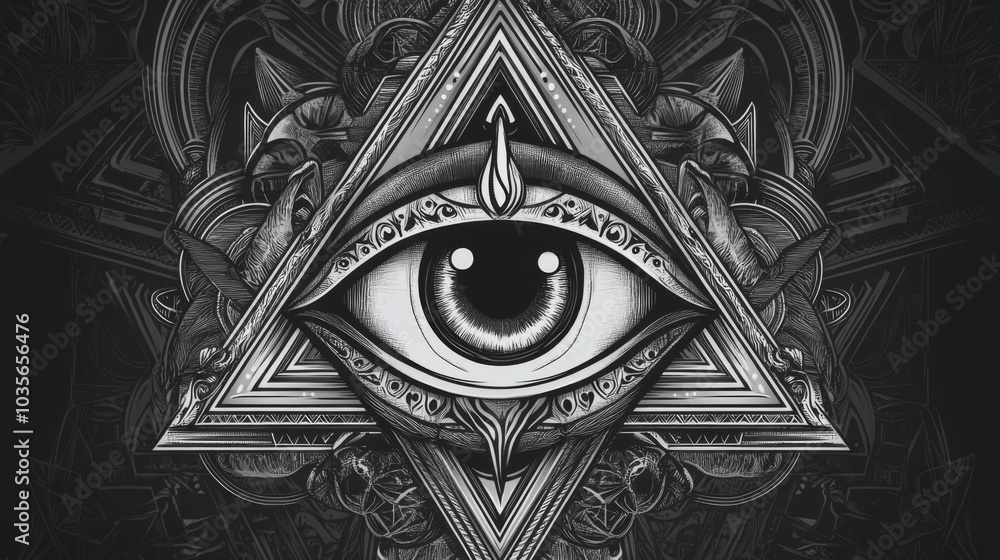 The All-Seeing Eye of the Illuminati inside a triangle, with intricate ...