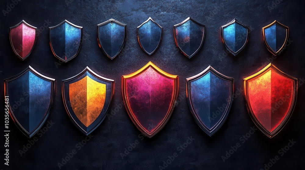 collection of security shield icons on a sleek background visually ...