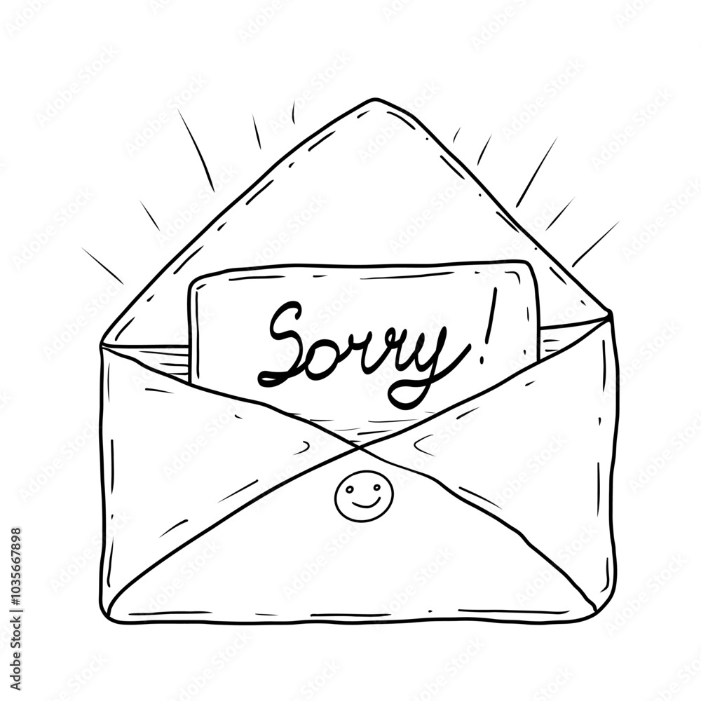 A simple black and white line drawing of an open envelope with a ...