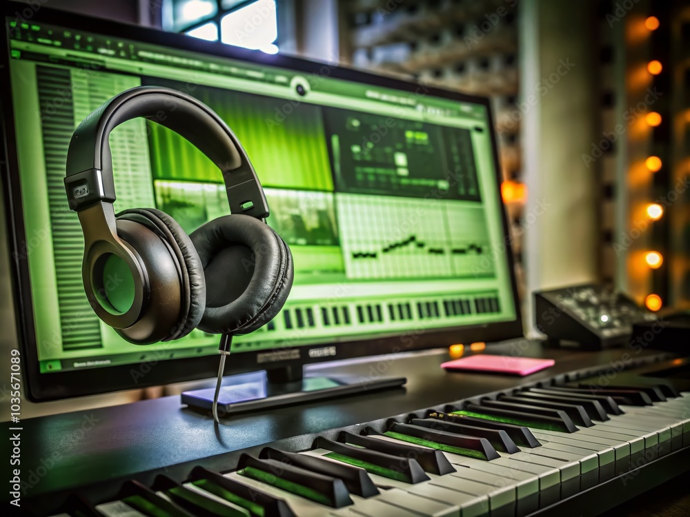 Computer Displaying Large Music Note in High Depth of Field for Music ...