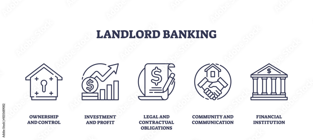 Landlord banking icons depict ownership, investment, and legal aspects ...