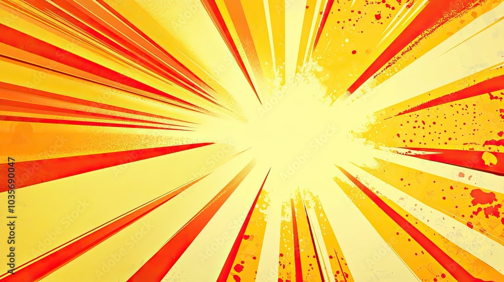 Bright yellow and orange starburst background with a halftone overlay ...