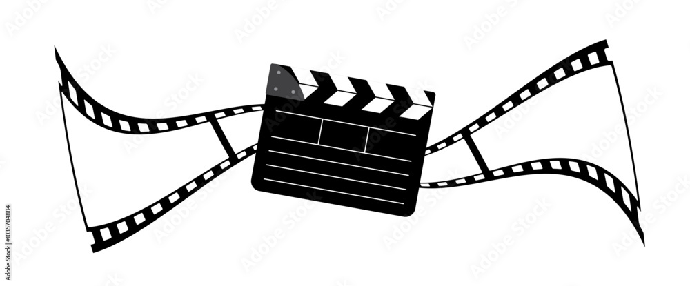 Clapper board, 35mm retro film reel 3d vector graphic isolated on white ...