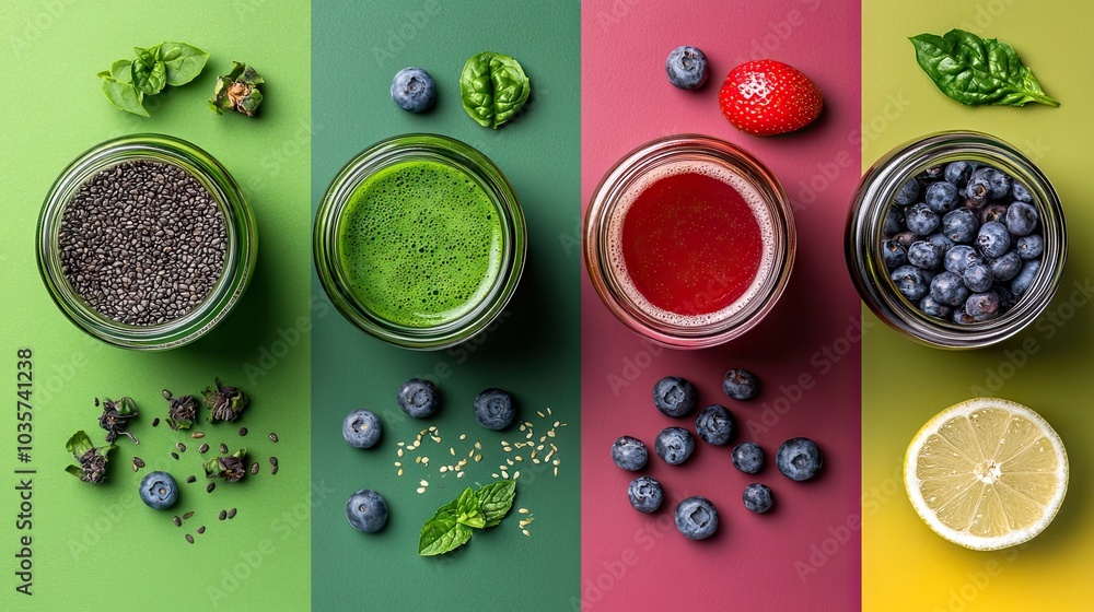 Iconic beverages like green tea, cappuccino, and sangria, displayed on ...