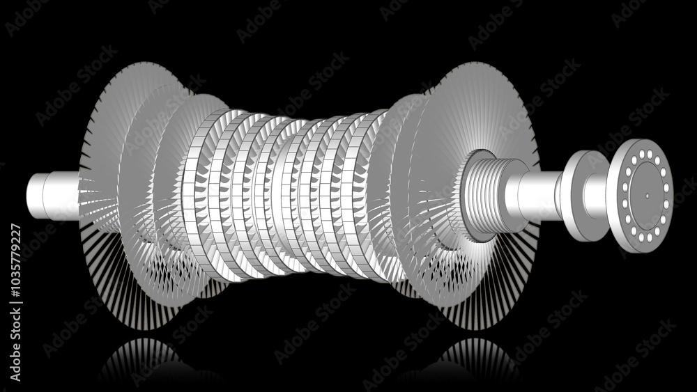 Steam turbine turbomachinery illustration showing a double-flow ...