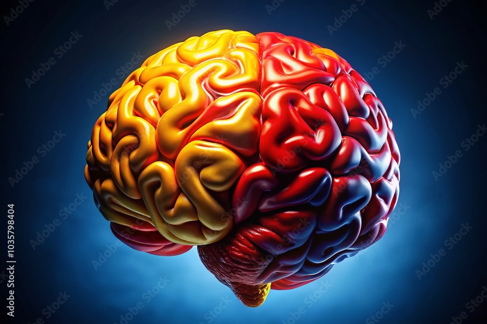 Red and Yellow Brain Symbol on Deep Blue Background - Conceptual ...