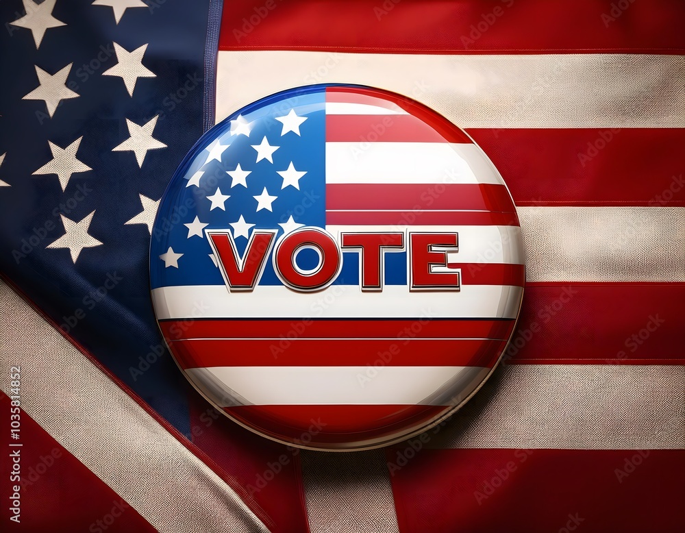 Vote election badge button with text VOTE for 2024 background, lying at ...