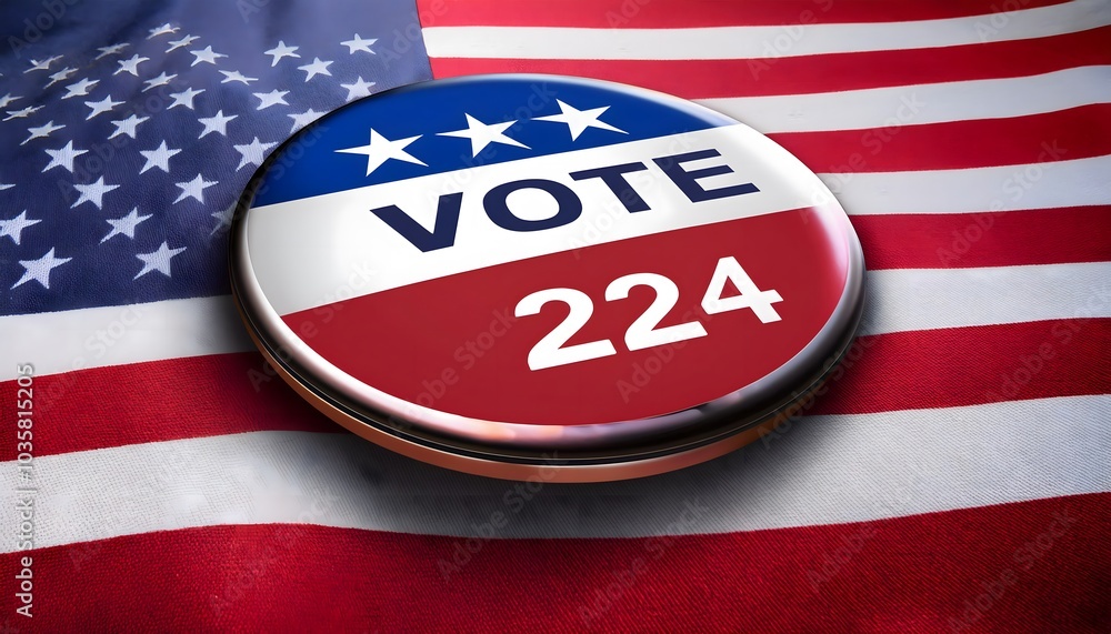 Vote election badge button with text VOTE for 2024 background, lying at ...
