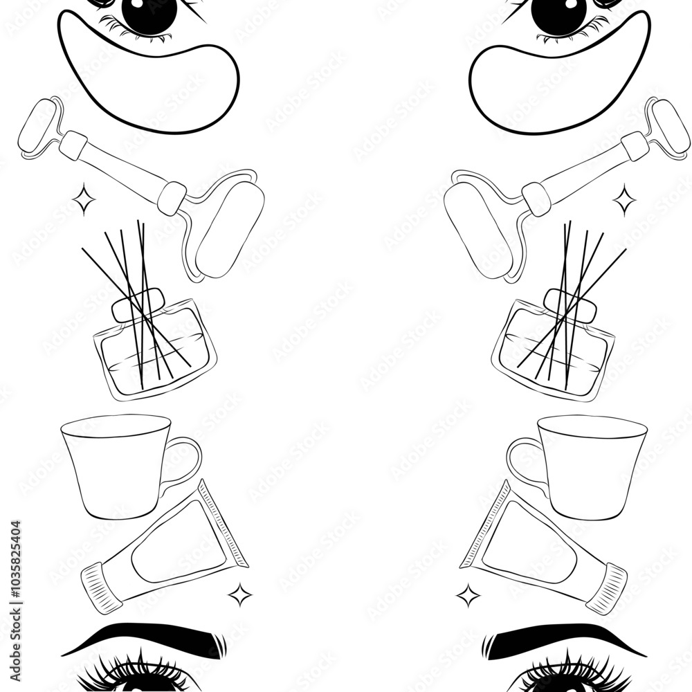 skin care products vertical border frame in line illustration. Template ...