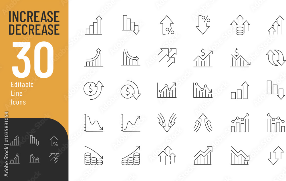 Increase and Decrease line Editable Icons set. Vector illustration in ...