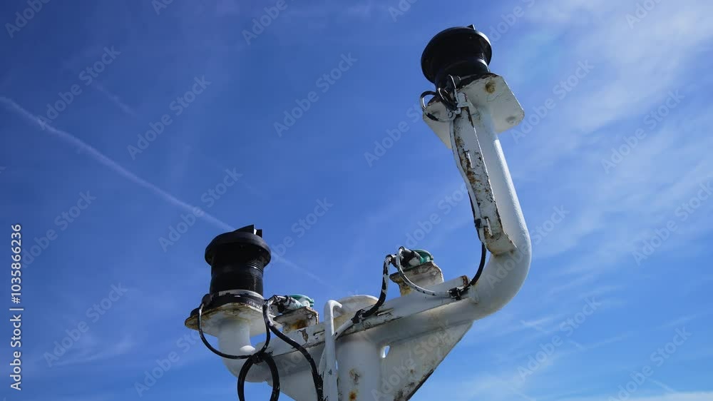 Boat Navigation Lights Mounted on Mast Against Clear Blue Sky During ...