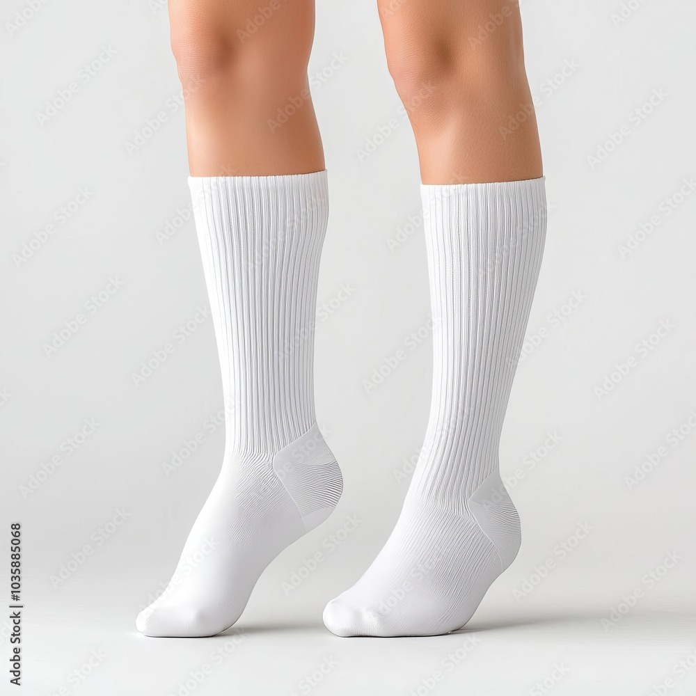 Woman s legs in blank socks, casual standing pose, neutral white ...