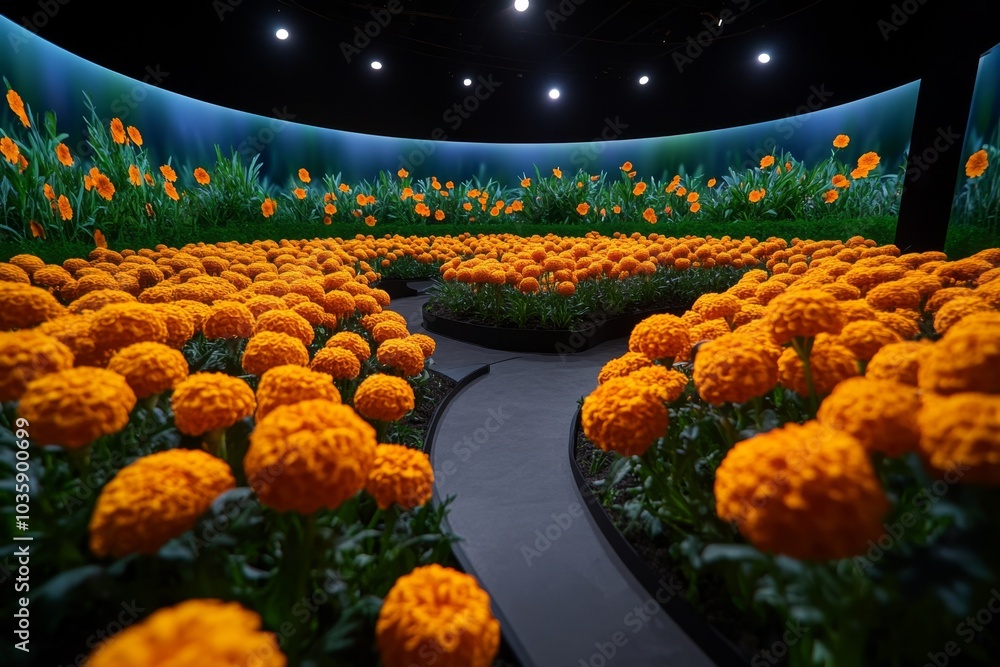 Augmented reality display of a marigold garden, allowing users to ...