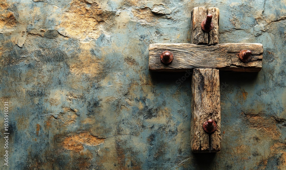 Arma Christi: Holy Nails, and Cross. Wooden cross and nails on a wall ...