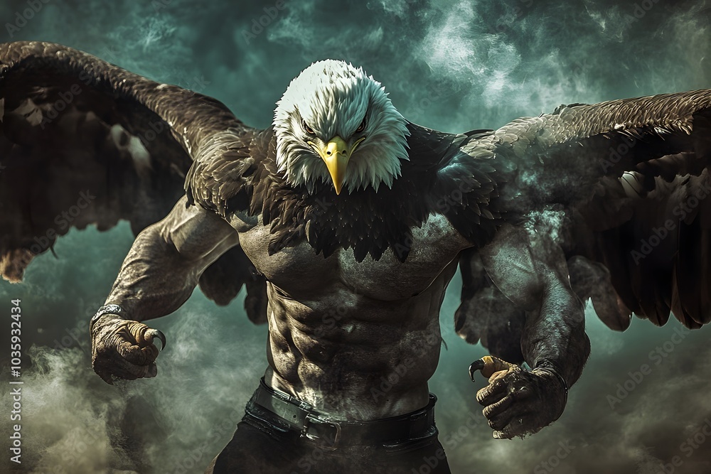 humanoid muscular eagle with wings, fantasy creature warrior ...