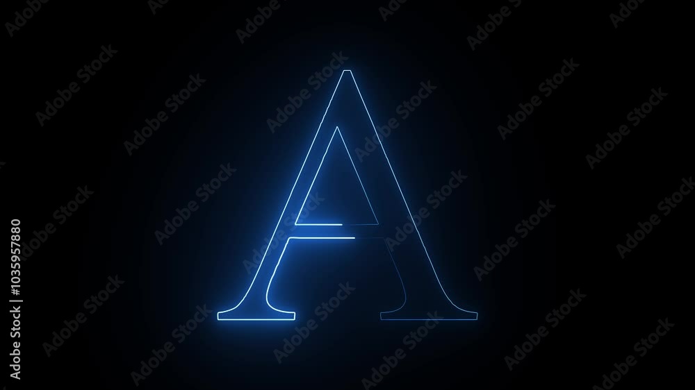 A capital alphabets neon animation, cyan neon font letter animation on ...