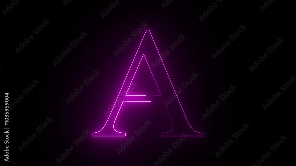 A capital alphabets neon animation, pink neon font letter animation on ...