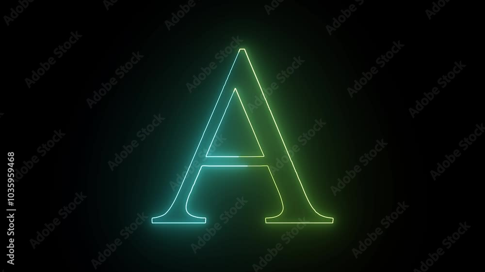 A capital alphabets neon animation, cyan and yellow neon font letter ...