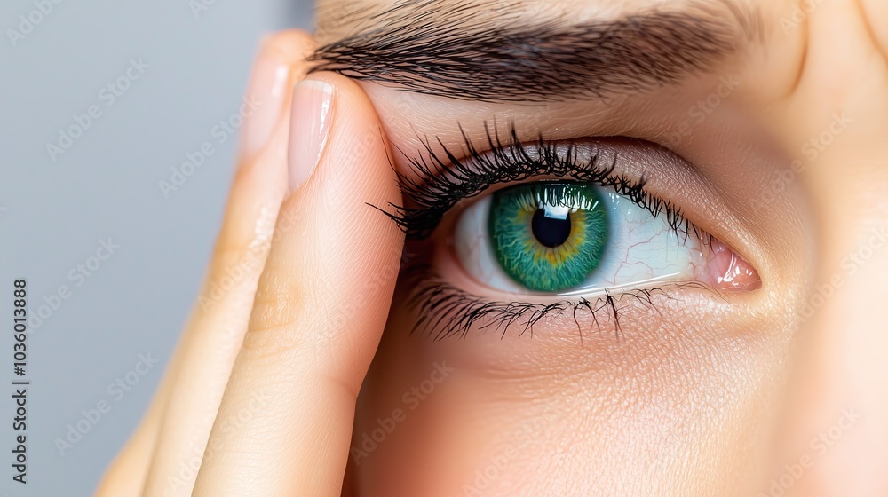 The face of a young woman with a bag under her eye close-up. Swelling ...