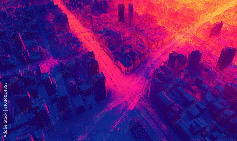 Heatmap of an urban landscape, with vibrant colors showing the most ...